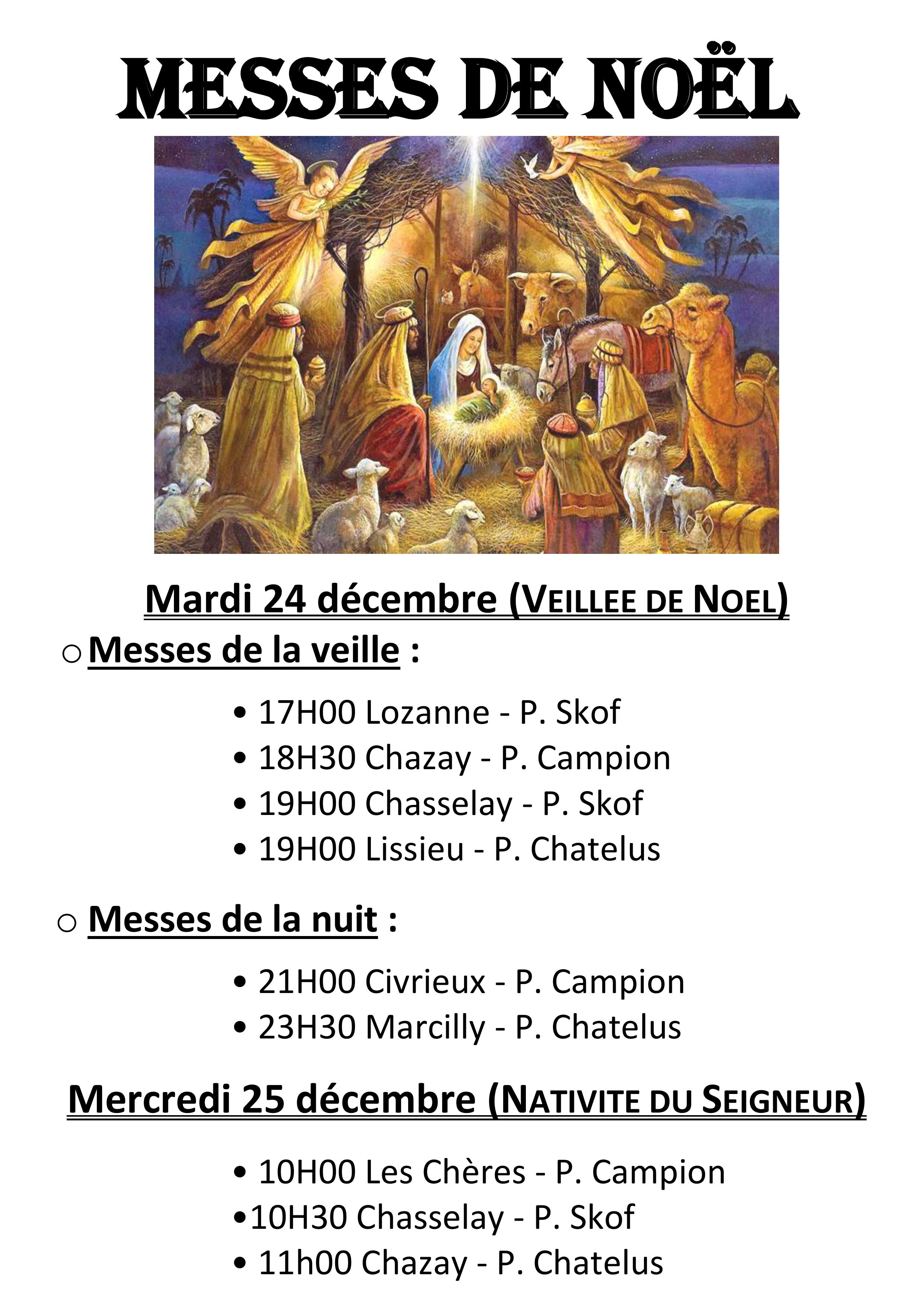 Planning des messes de Noël 2024 - Les Neuf Clochers - Diocèse de Lyon